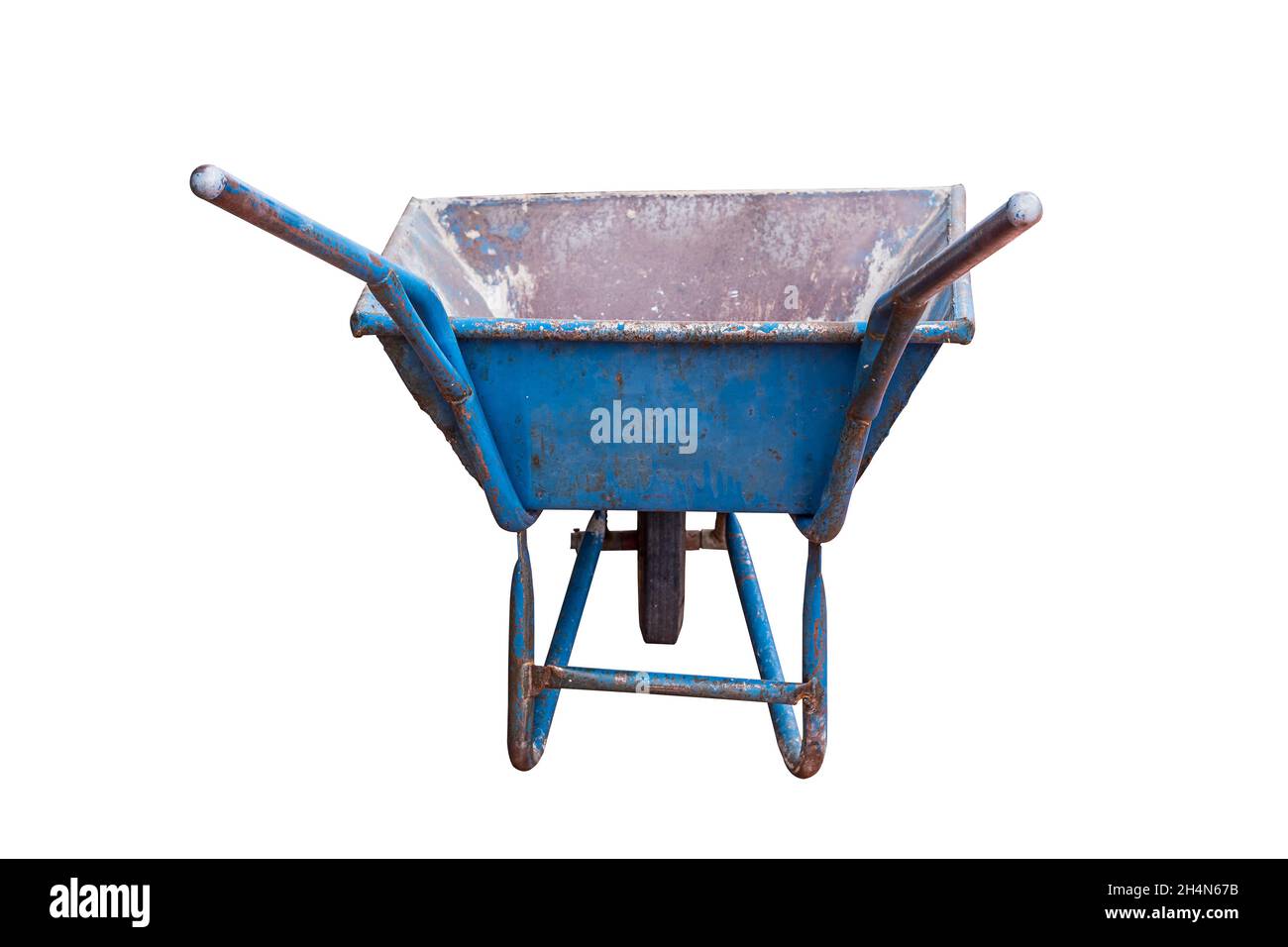 Old metal wheelbarrow with handles isolated on white background against ...