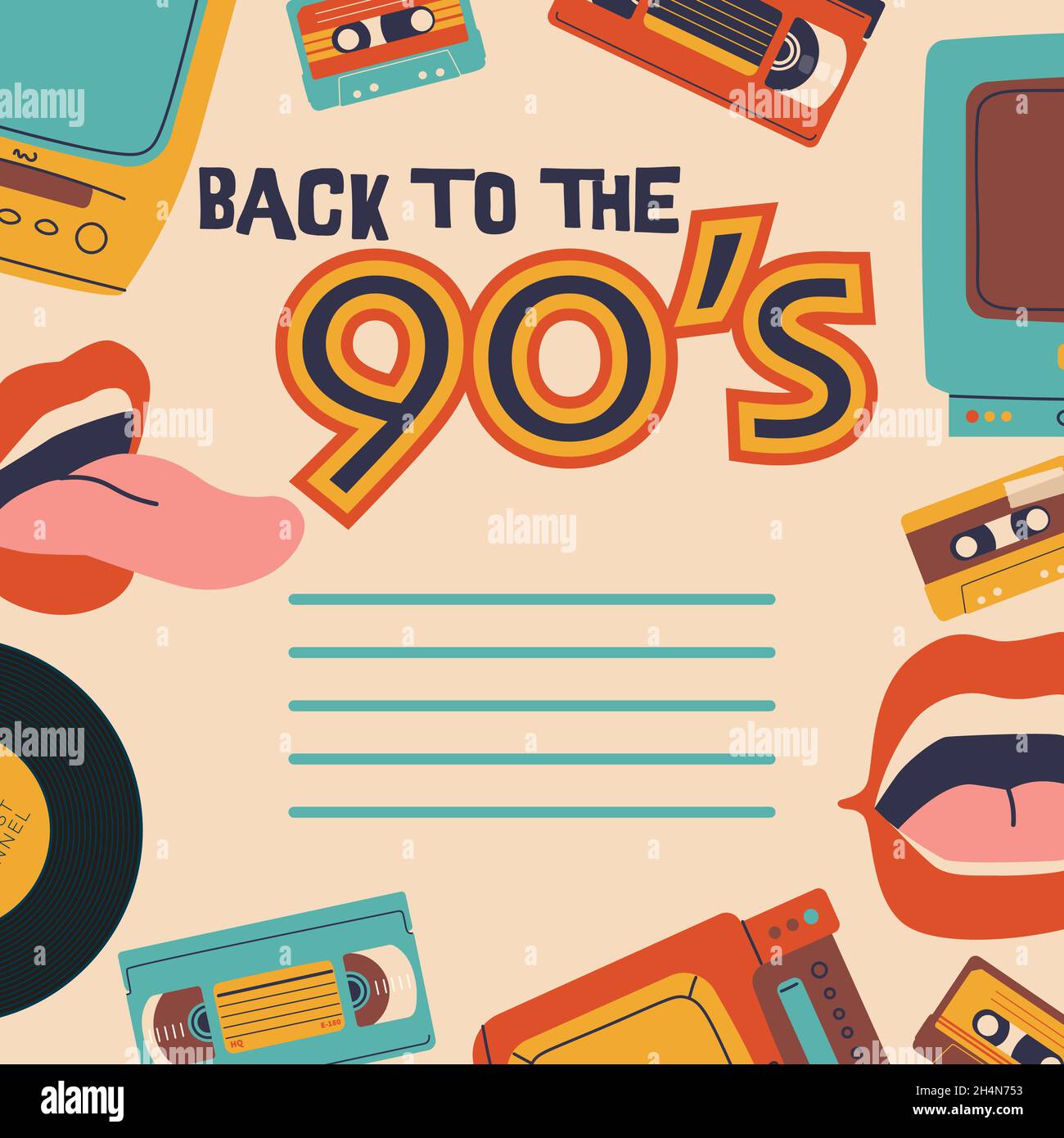 Back to the 90s. Video and audio cassettes, TV with VCR, vinyl records ...