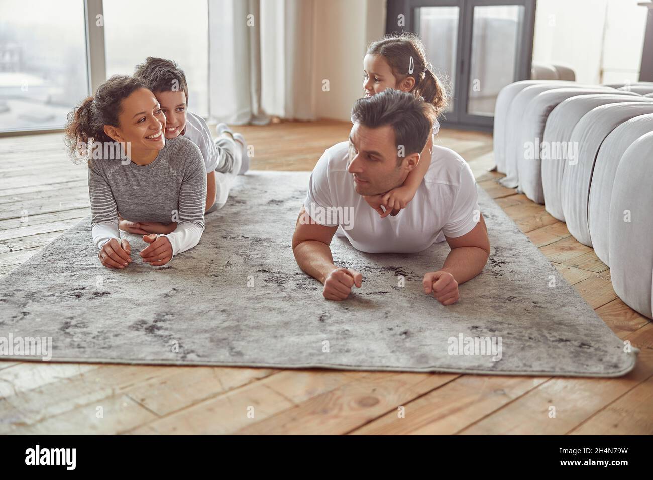 Father daughter doing exercise together hi-res stock photography and ...