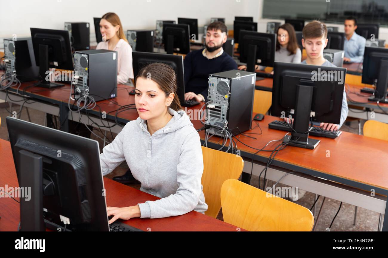 Female student works at computer Stock Photo - Alamy