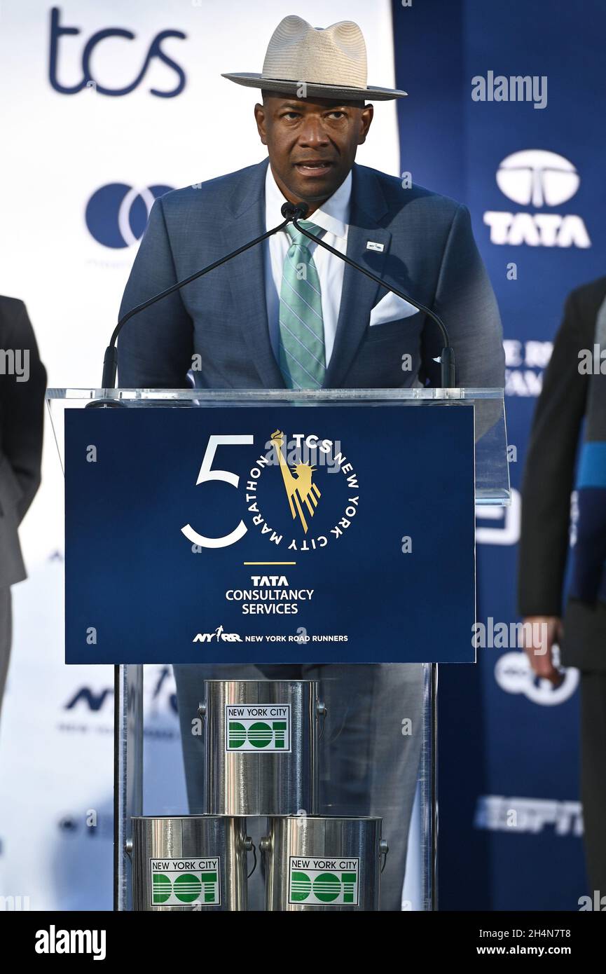 Ted Metellus, Vice President of Events and Race Director, NYRR, speaks ...