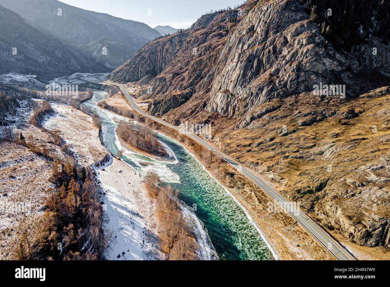 road in the mountains near a river. Chui highway is one of the most ...