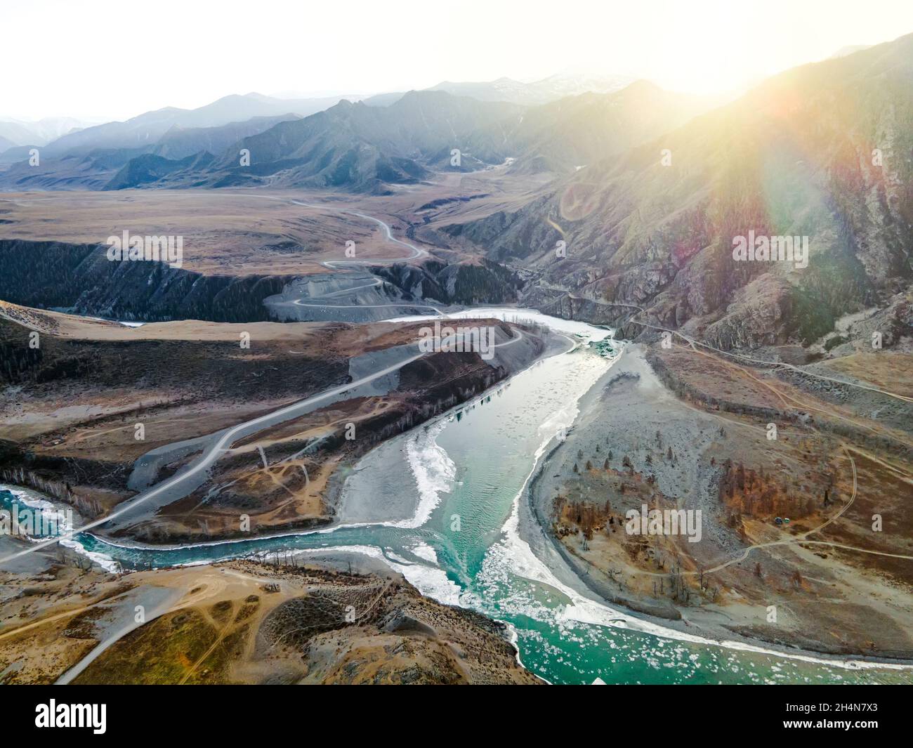 The confluence of Katun river and Chuya river along Altai mountains ...