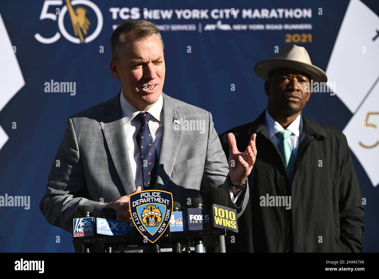 New York, USA. 03rd Nov, 2021. Ted Metellus (r), Vice President of ...