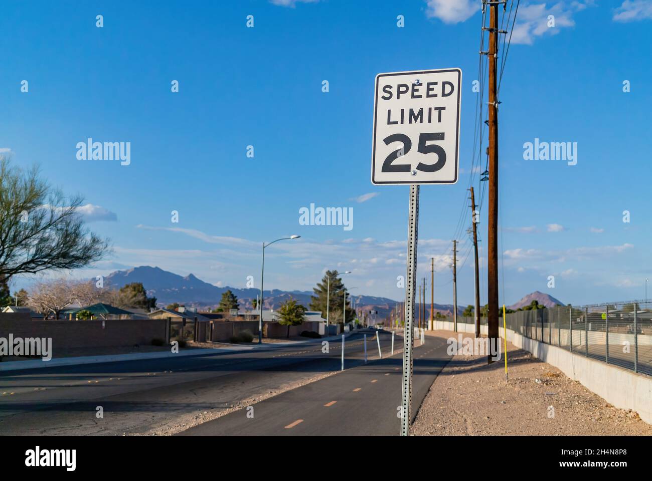 25 miles Speed Limit sign on the road at Henderson, Nevada Stock Photo ...