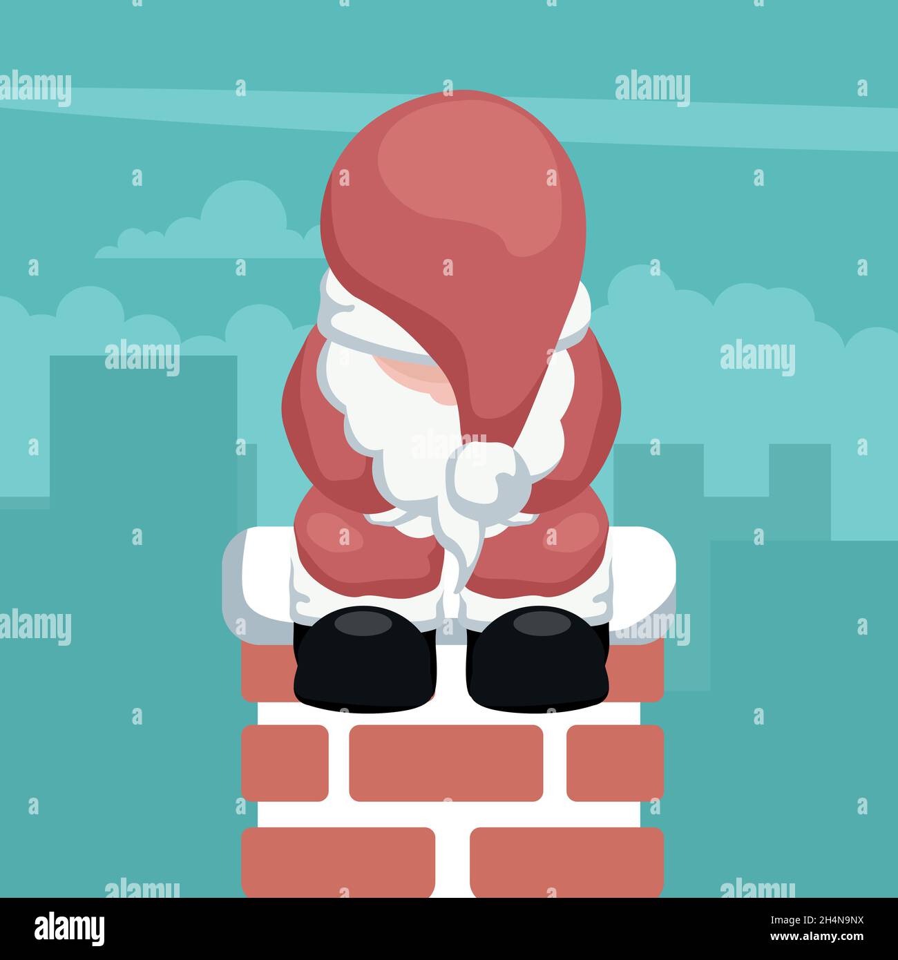 Christmas card of Santa Claus sitting sad at the fireplace Stock Vector ...