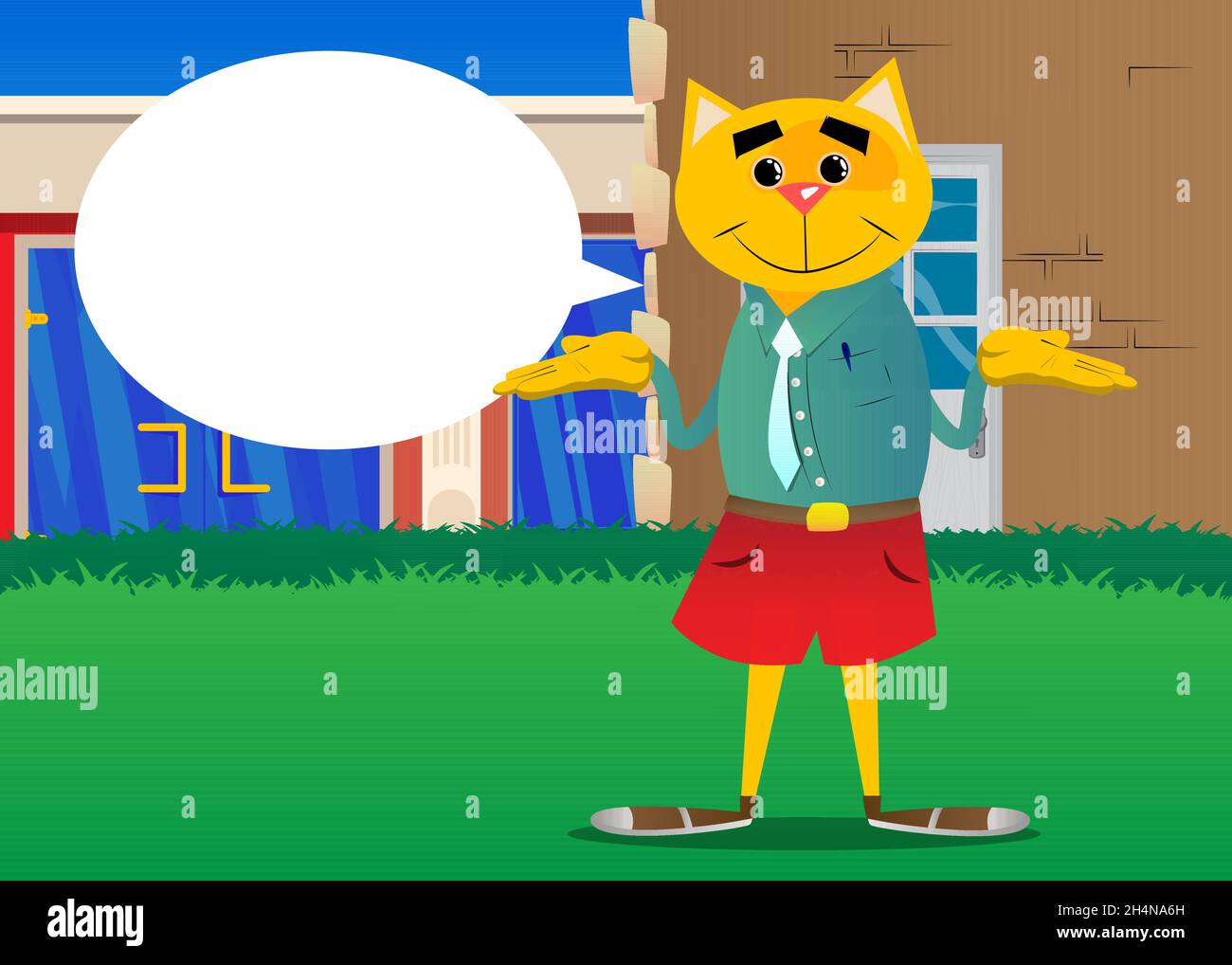 Funny cartoon cat shrugs shoulders expressing don't know gesture ...