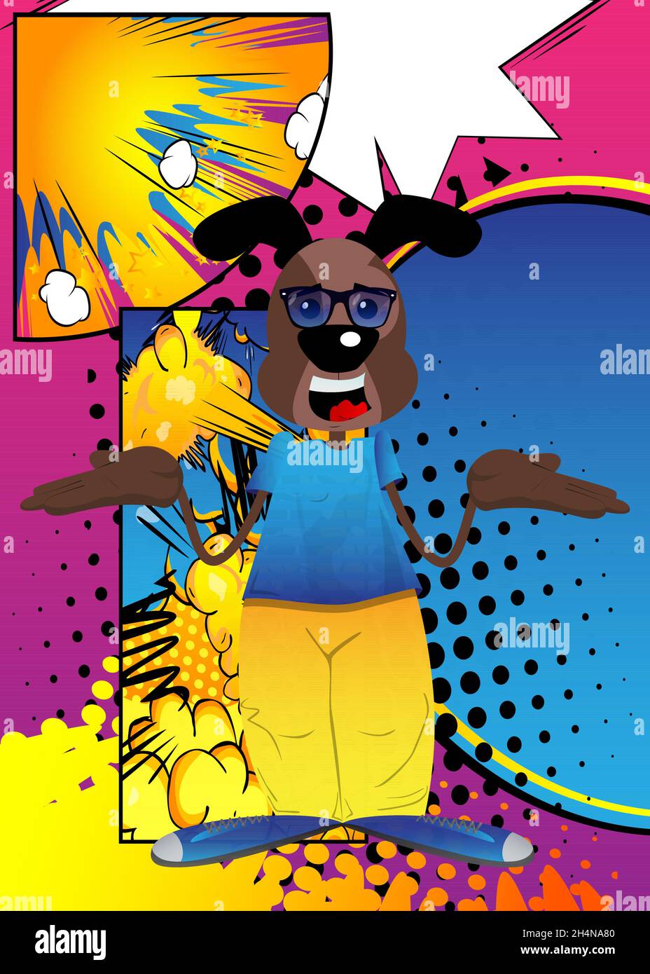 Funny cartoon dog shrugs shoulders expressing don't know gesture ...