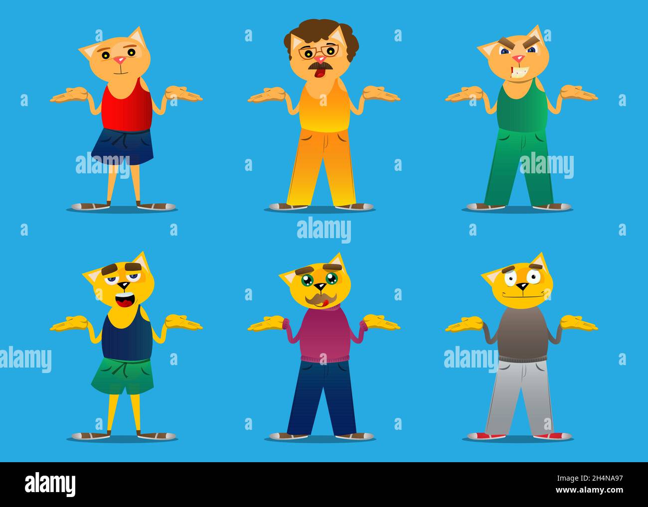 Funny cartoon cat shrugs shoulders expressing don't know gesture ...