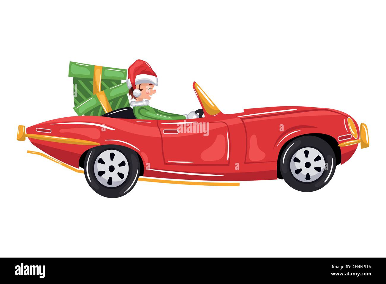 Christmas elf in a nice fancy car handing out toys Stock Vector Image ...