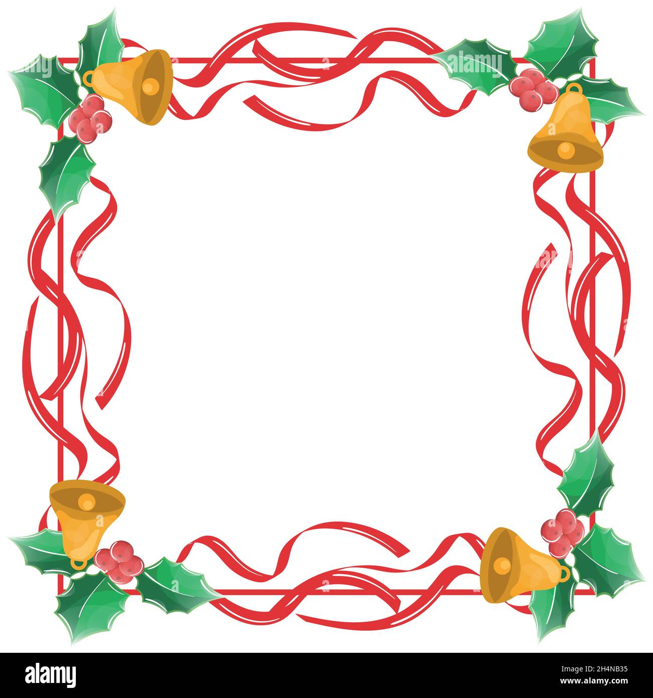 christmas frame decorated with red confetti and golden bells Stock ...