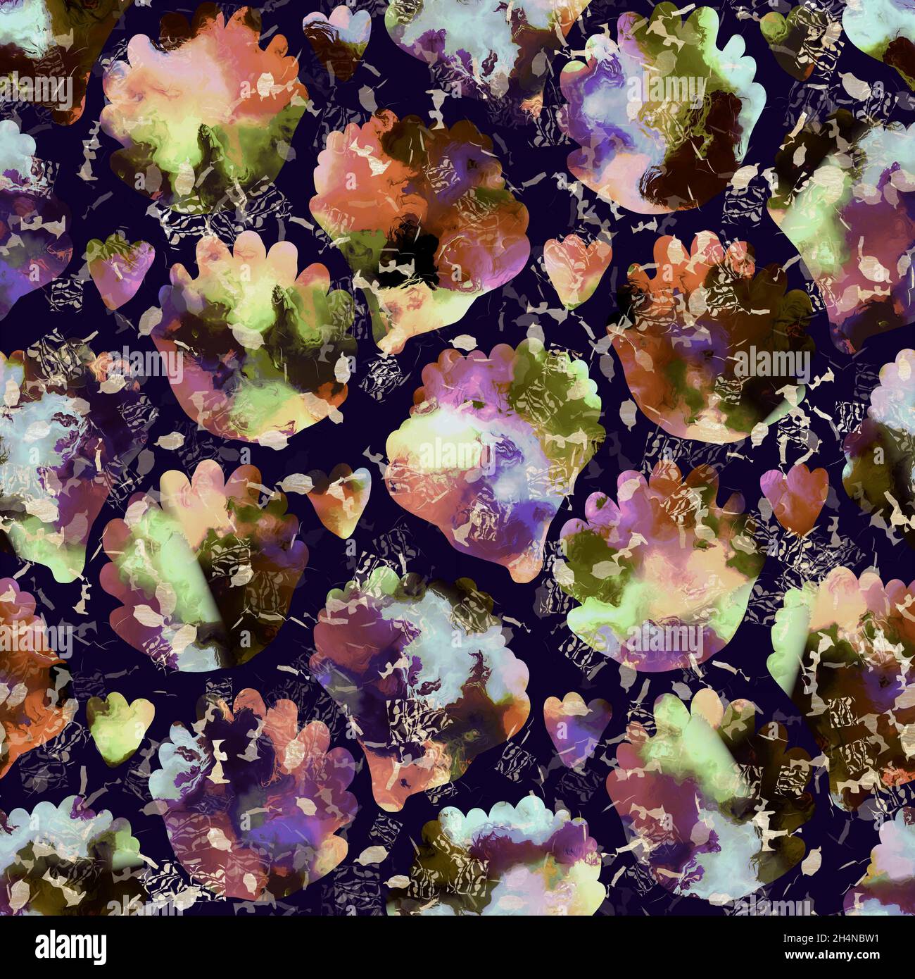 Exotic multicoloured boho floral camouflage scatter print. Seamless ...
