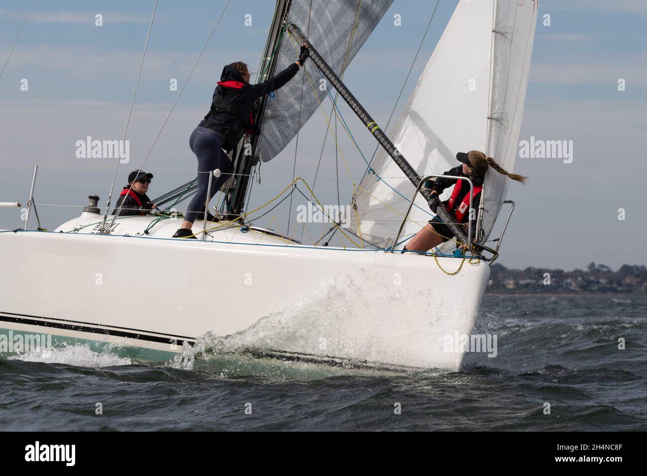 PORT PHILLIP BAY, MAY 2, 2021: Large racing yachts are seen competing ...
