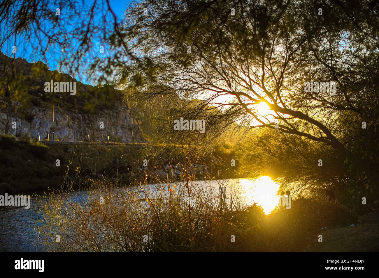 Lake or wetland landscape at autumn sunset in La Sauceda Park in ...