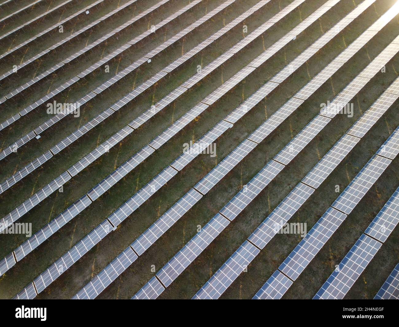 Aerial top view of a solar panels power plant. Photovoltaic solar ...