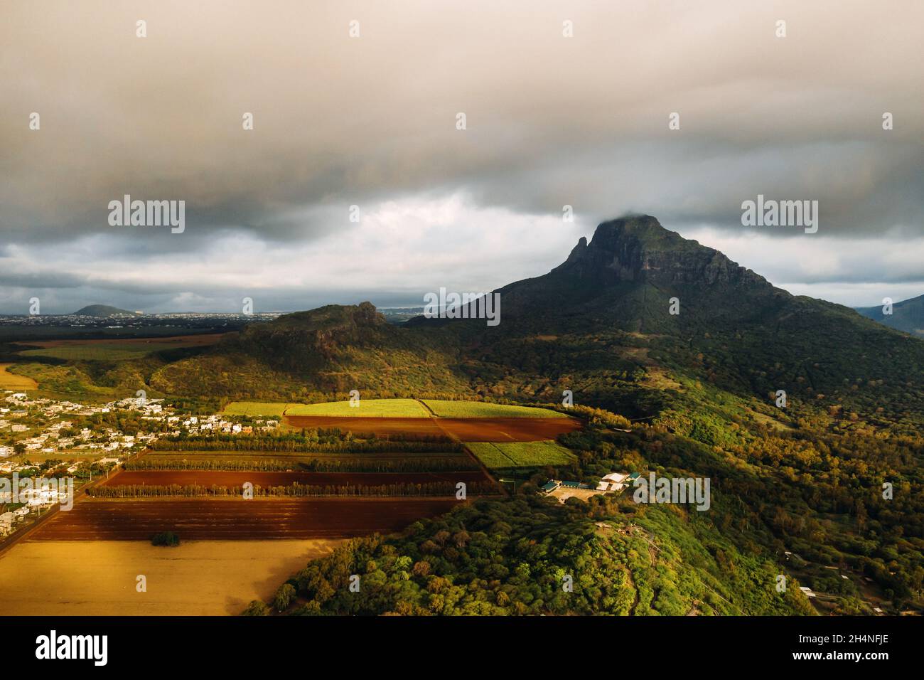Aerial view of mountains and fields in Mauritius island Stock Photo - Alamy