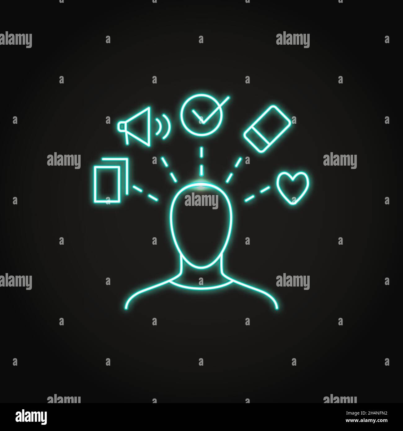 Neon distracted person icon in line style. Concentration loss symbol ...
