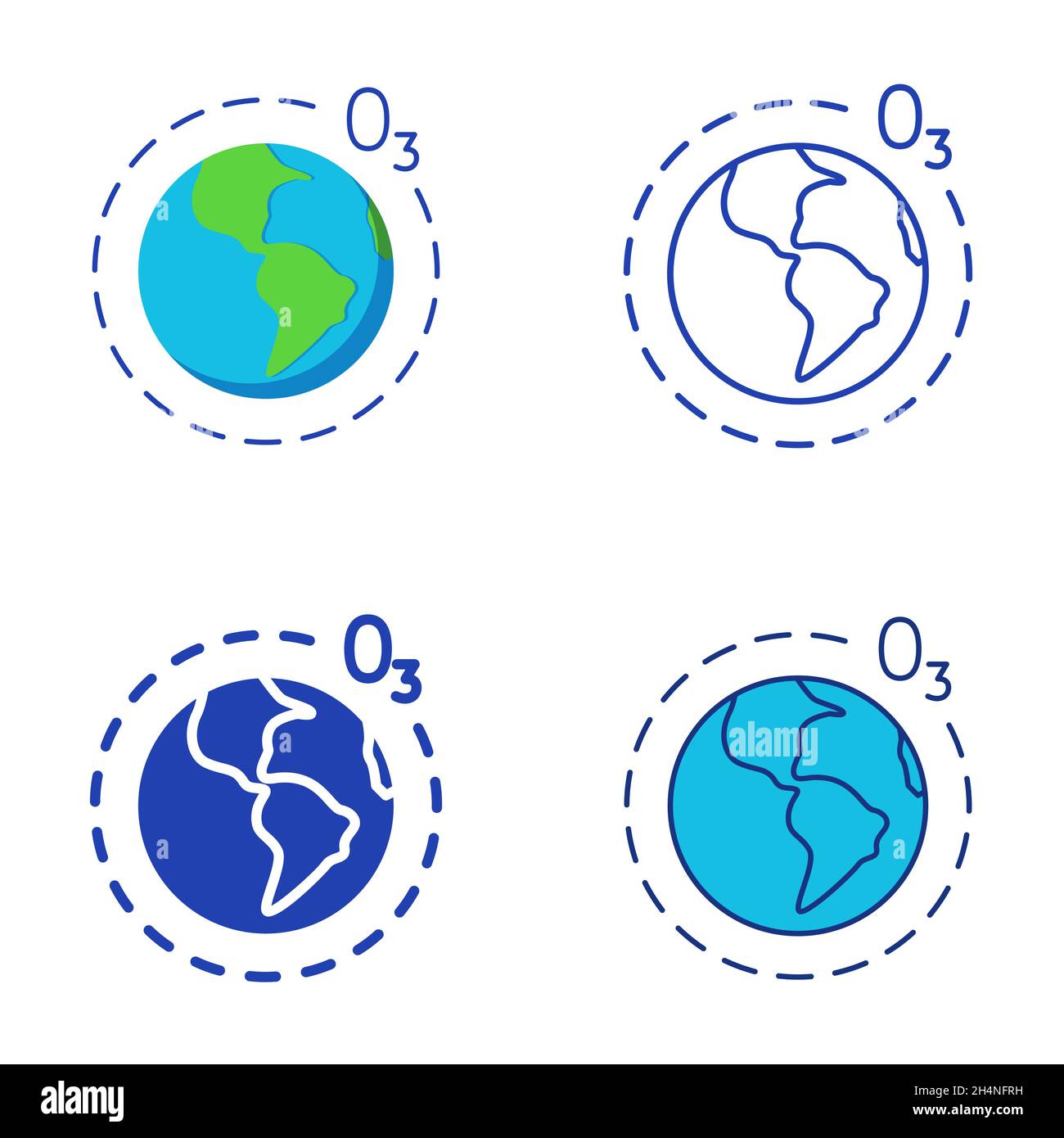 Ozone layer around planet Earth icon set in flat and line style. Vector ...