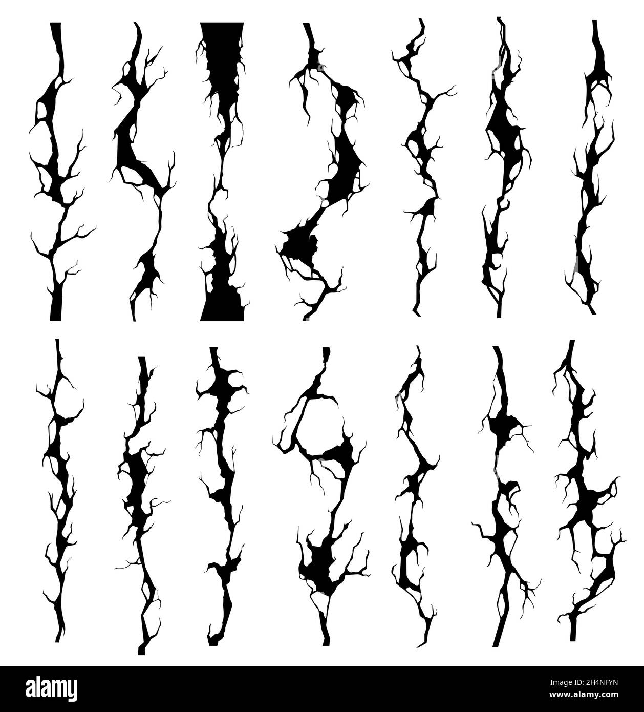 Seamless broken wall crack, cleft and crackle vector set. Broken or ...