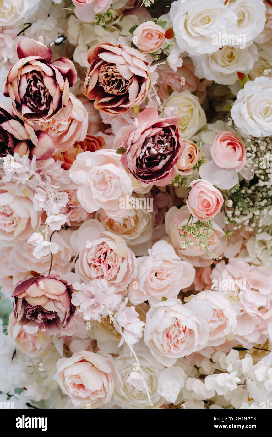 Close-up of wedding flowers.Background of pink and white roses Stock ...