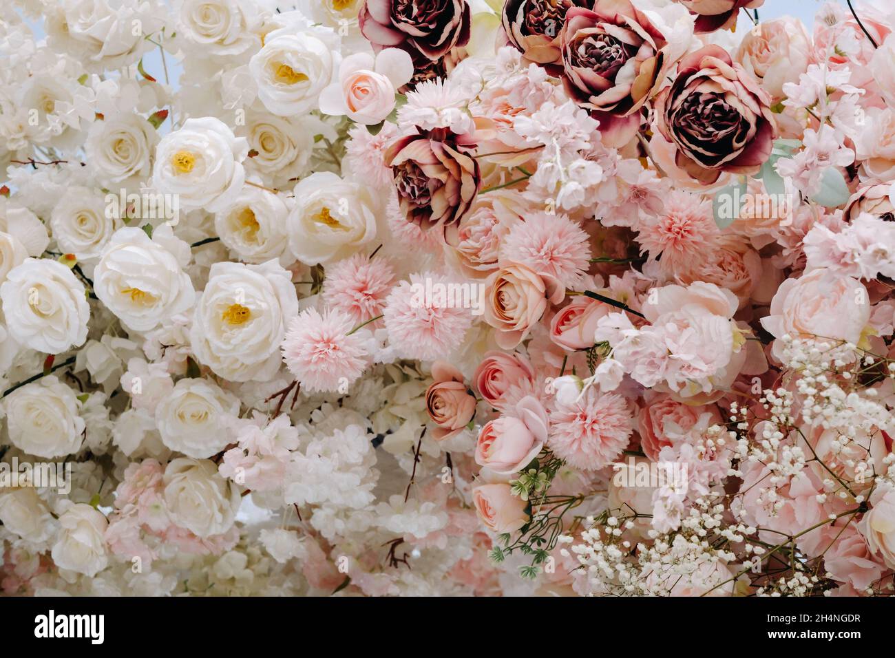 Close-up of wedding flowers.Background of pink and white roses Stock ...
