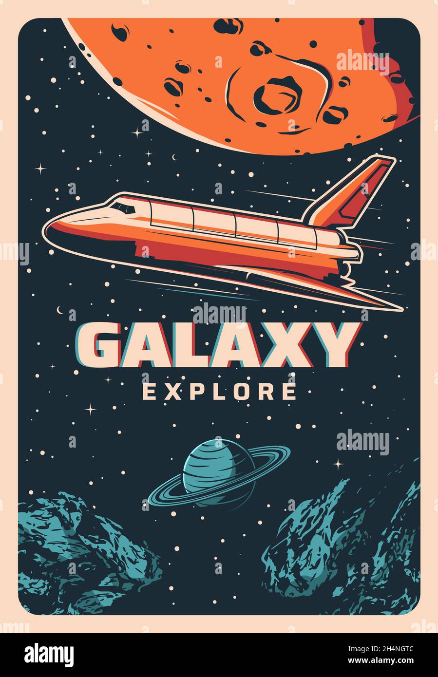 Space shuttle in galaxy flight, cosmos exploration and planets ...