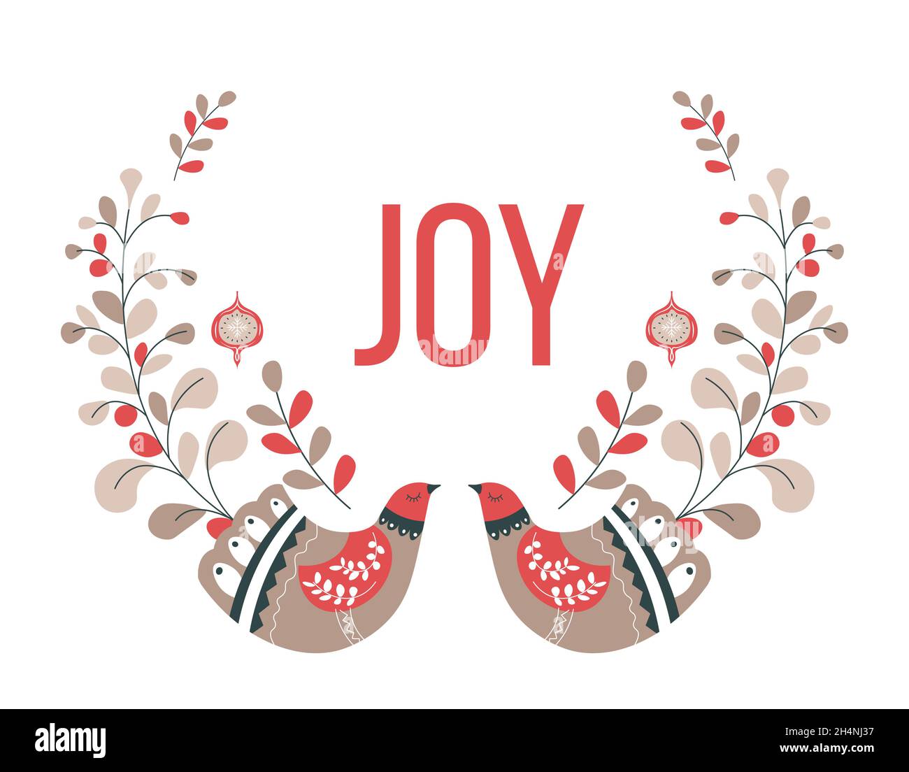 Birds with floral ornaments, joy greeting card Stock Vector Image & Art ...