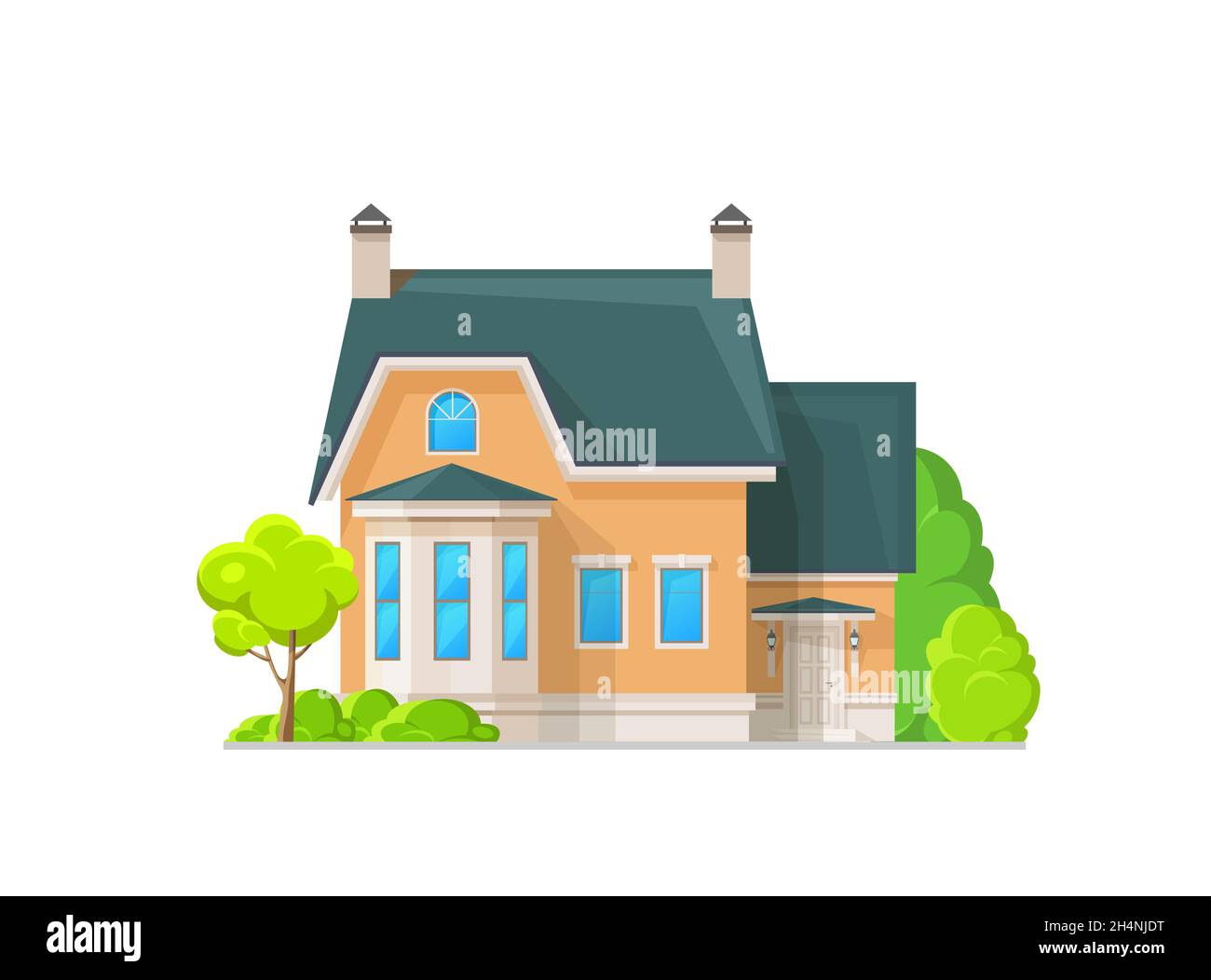 Residential neighborhood, suburban two-storey house building with ... Residential neighborhood, suburban two-storey house building with ...