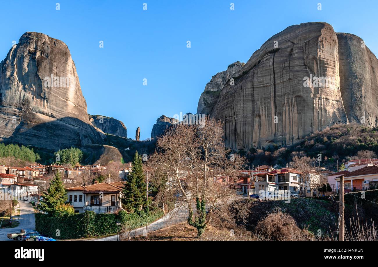 Scenic landscape with the traditional Kastraki village and the rock ...