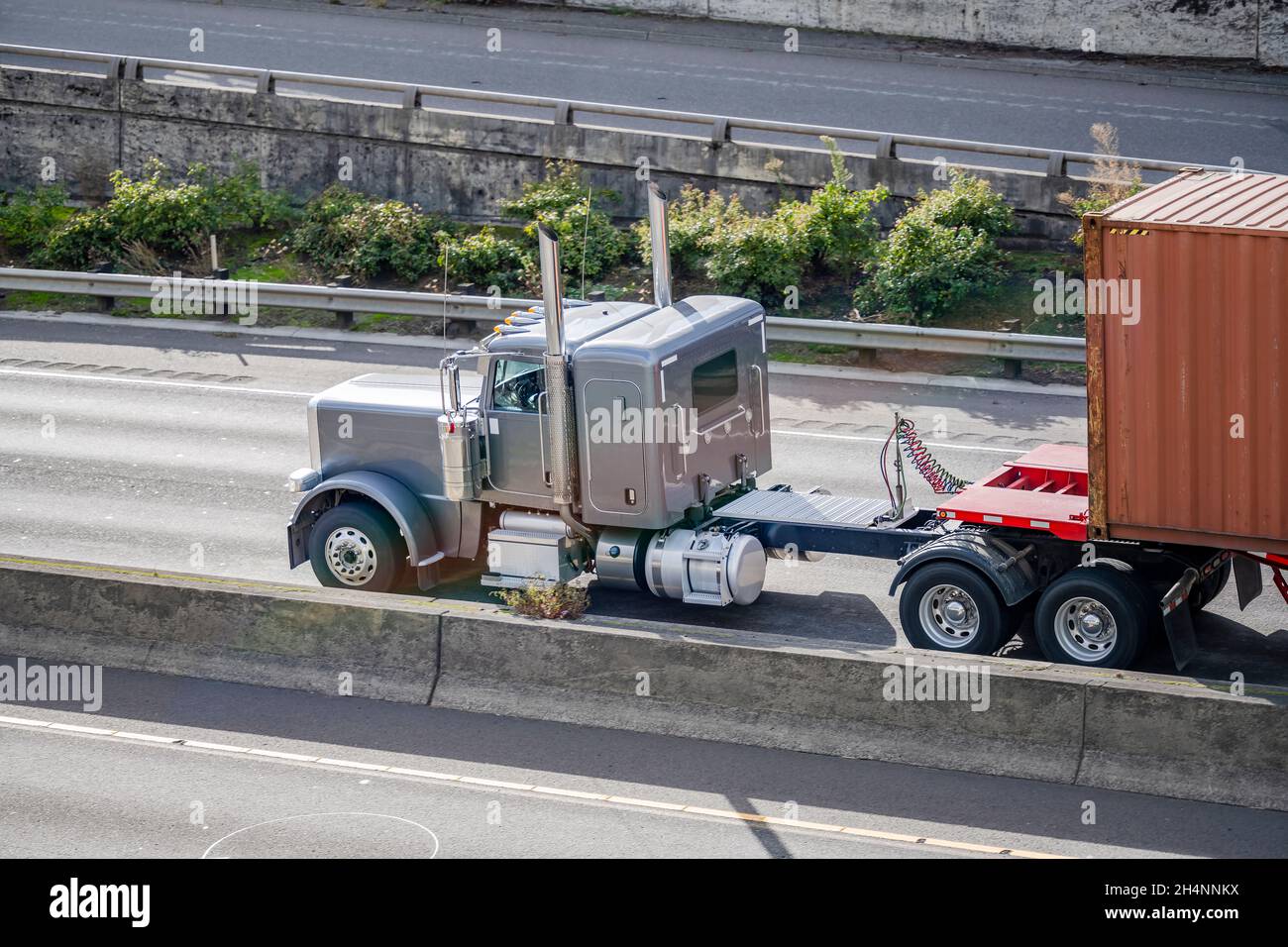 Classic gray bonnet American industrial big rig semi truck tractor ...