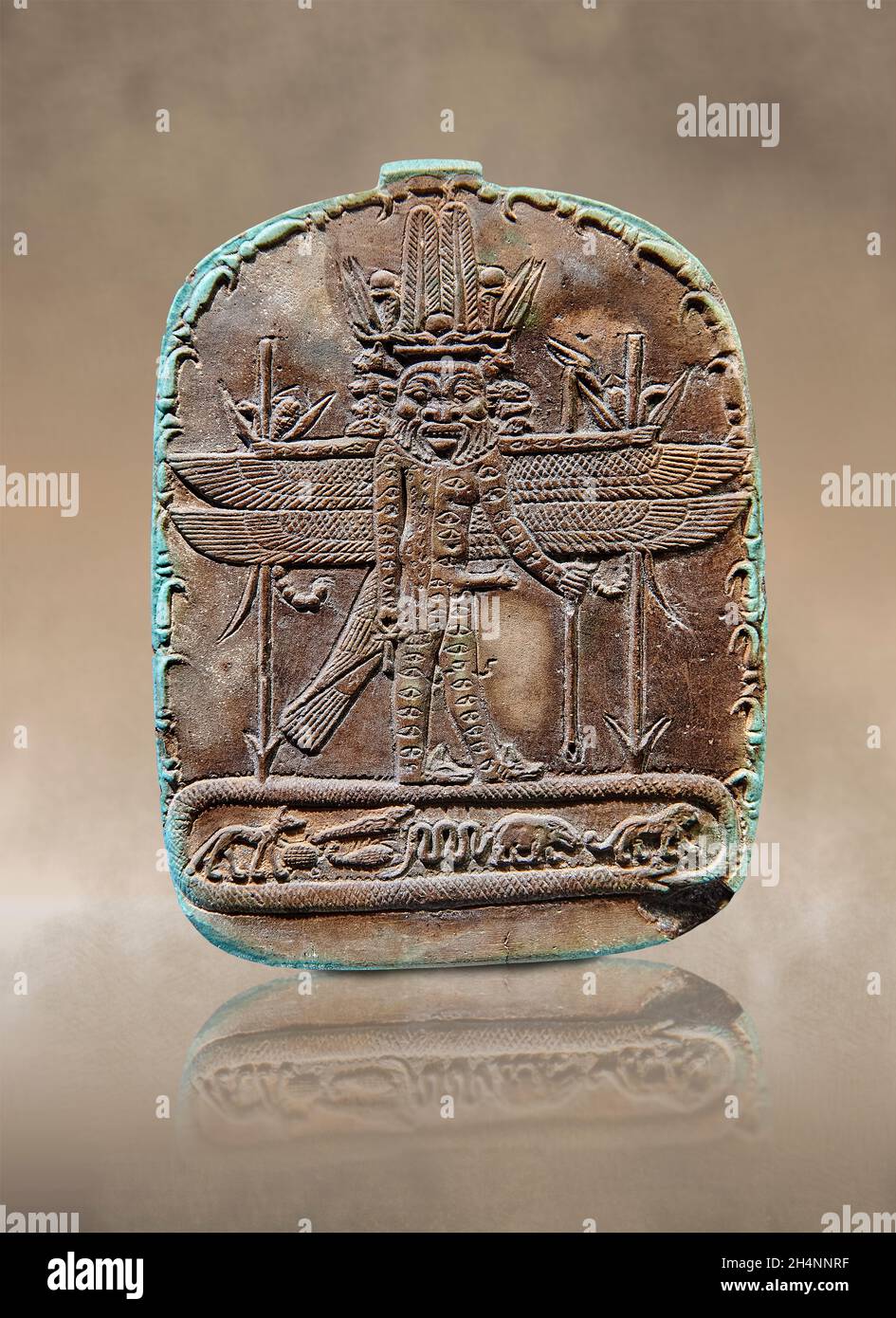 Ancient Egyptian arched stele of god Bes in panther skin , 664-525 BC ...