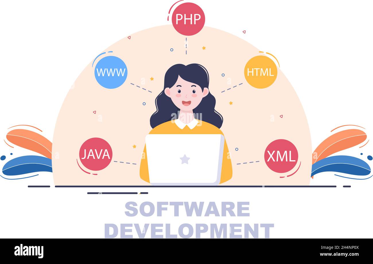 Software Development and Programming Code on Computer Vector ...