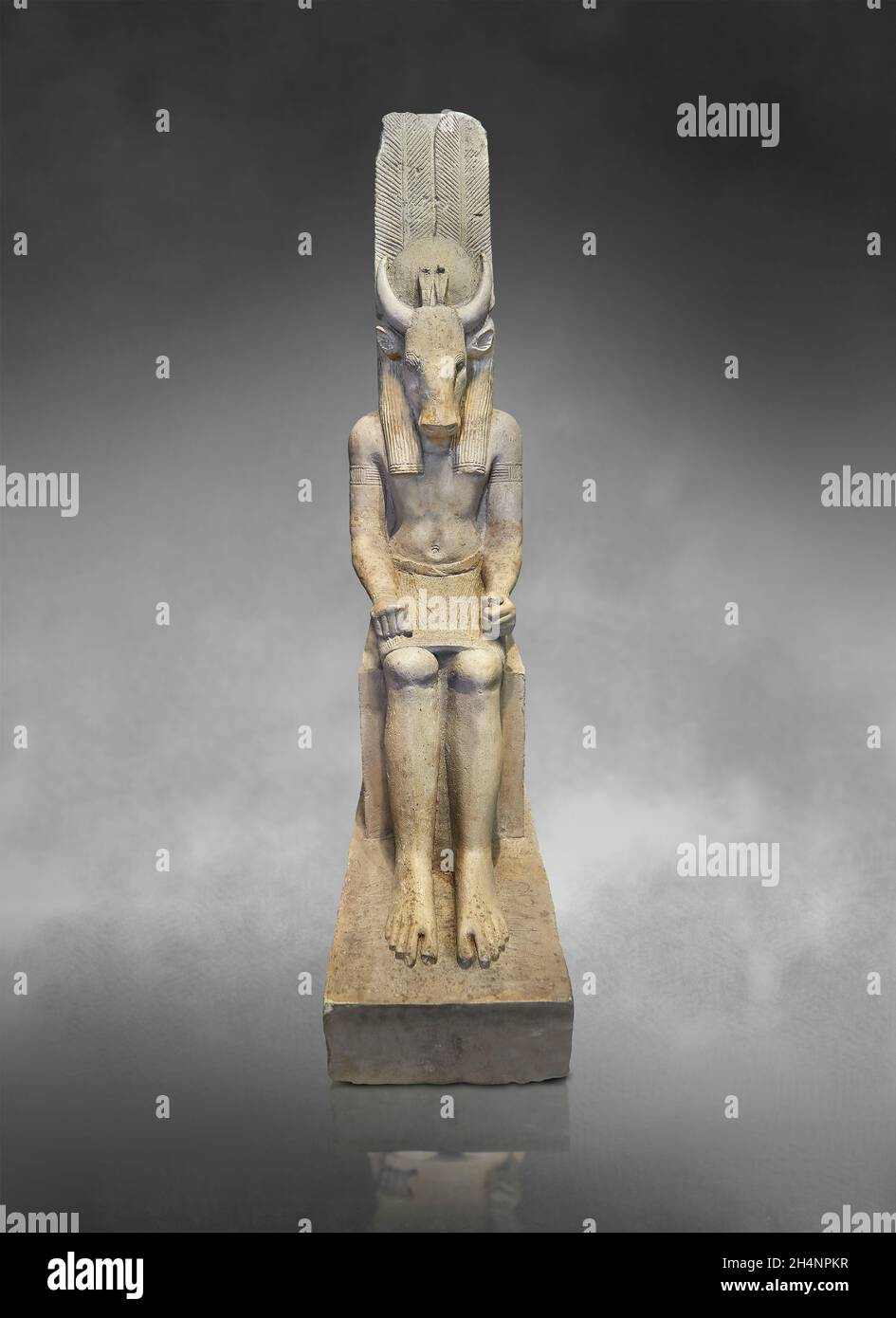 Egyptian statue sculpture of god Montou with a bulls head, 332-30 BC ...