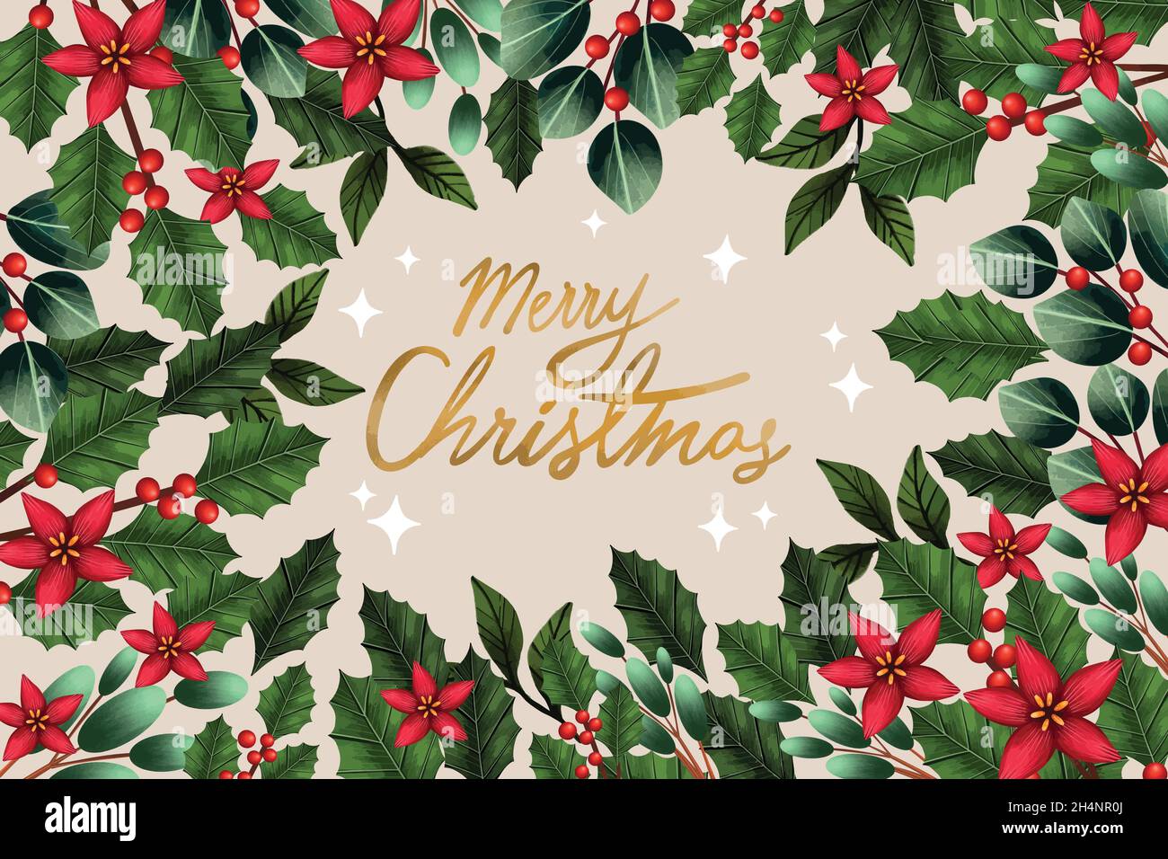 merry christmas mistletoe leaves background vector design illustration ...