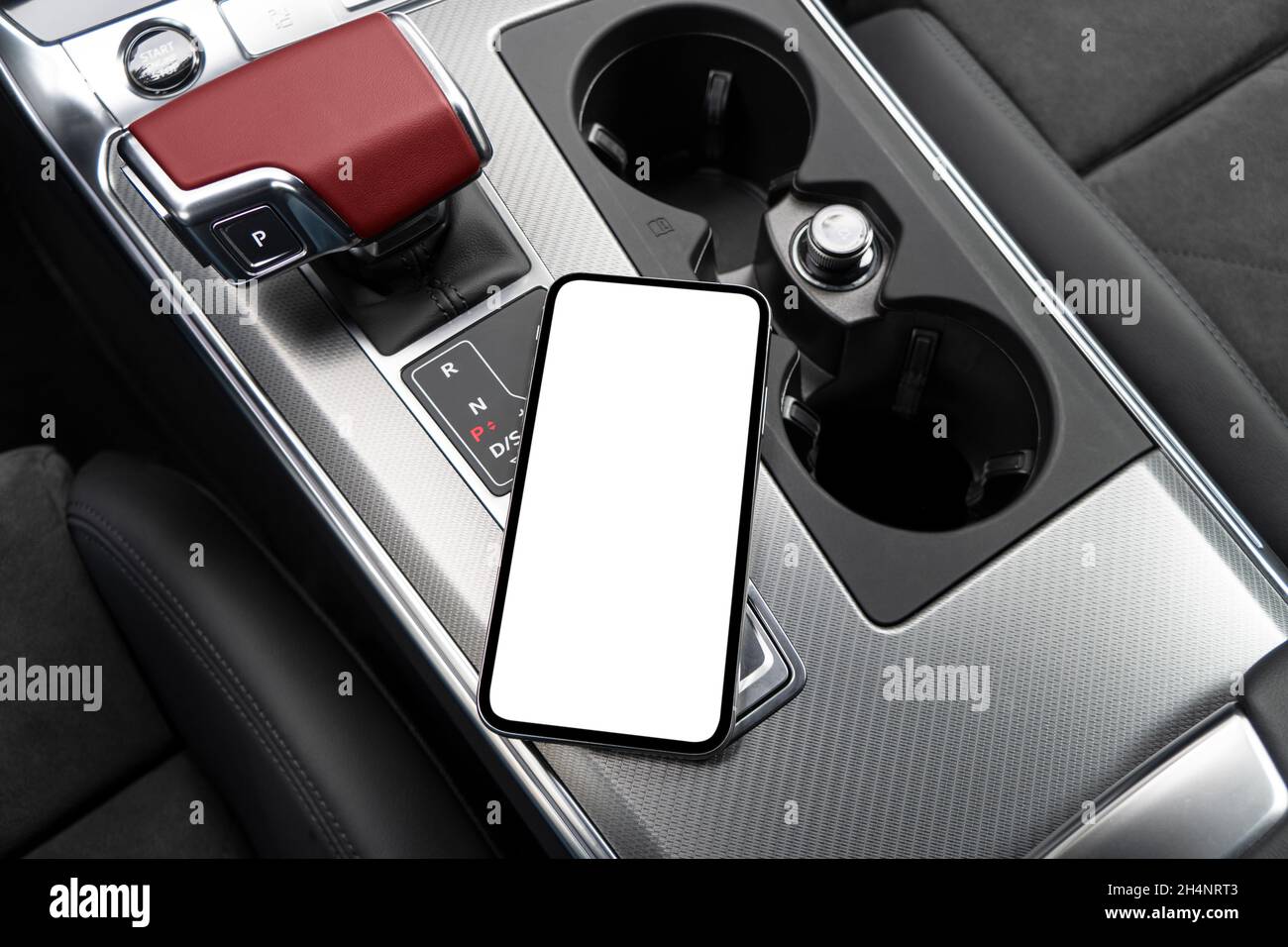 Smartphone in a car use for navigate or GPS. Driving a car with ...