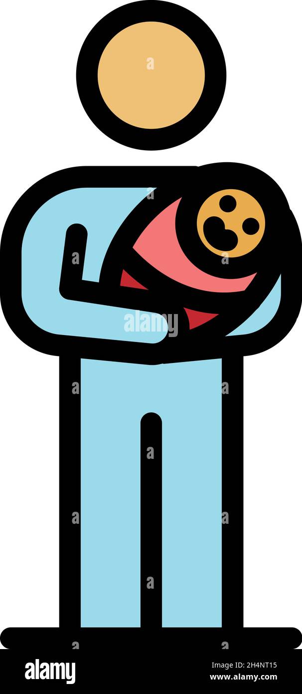 Father with baby icon. Outline father with baby vector icon color flat ...