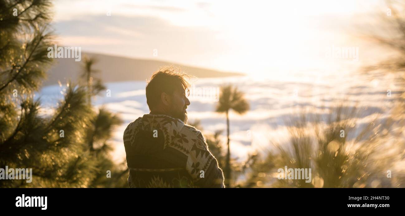 One man Travel and explore scenic places concept - outdoor leisure ...