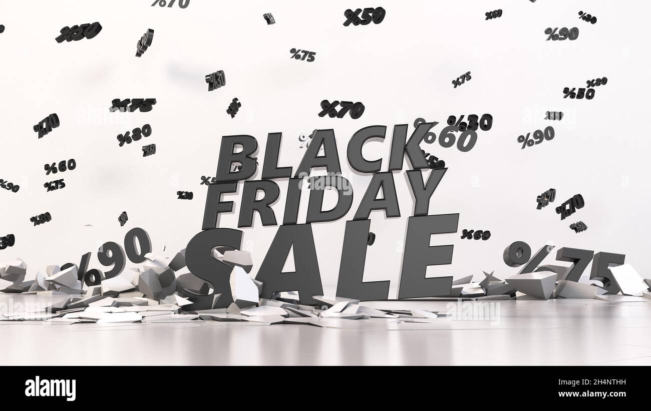 Ground breaking Black friday sale and discount rain. 3d illustratio ...