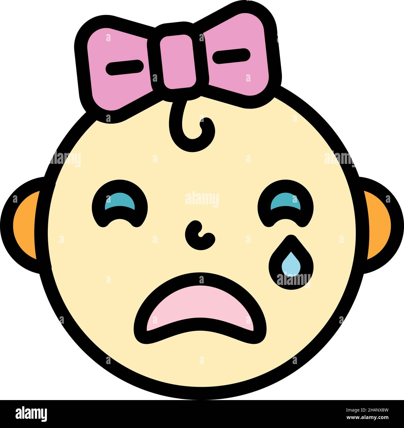 Crying baby girl icon. Outline crying baby girl vector icon color flat ...