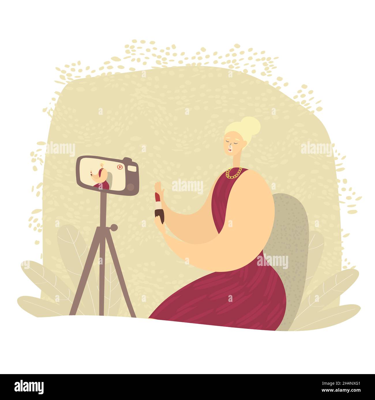 Woman is making video review of cosmetics. Beauty blogger is filming ...