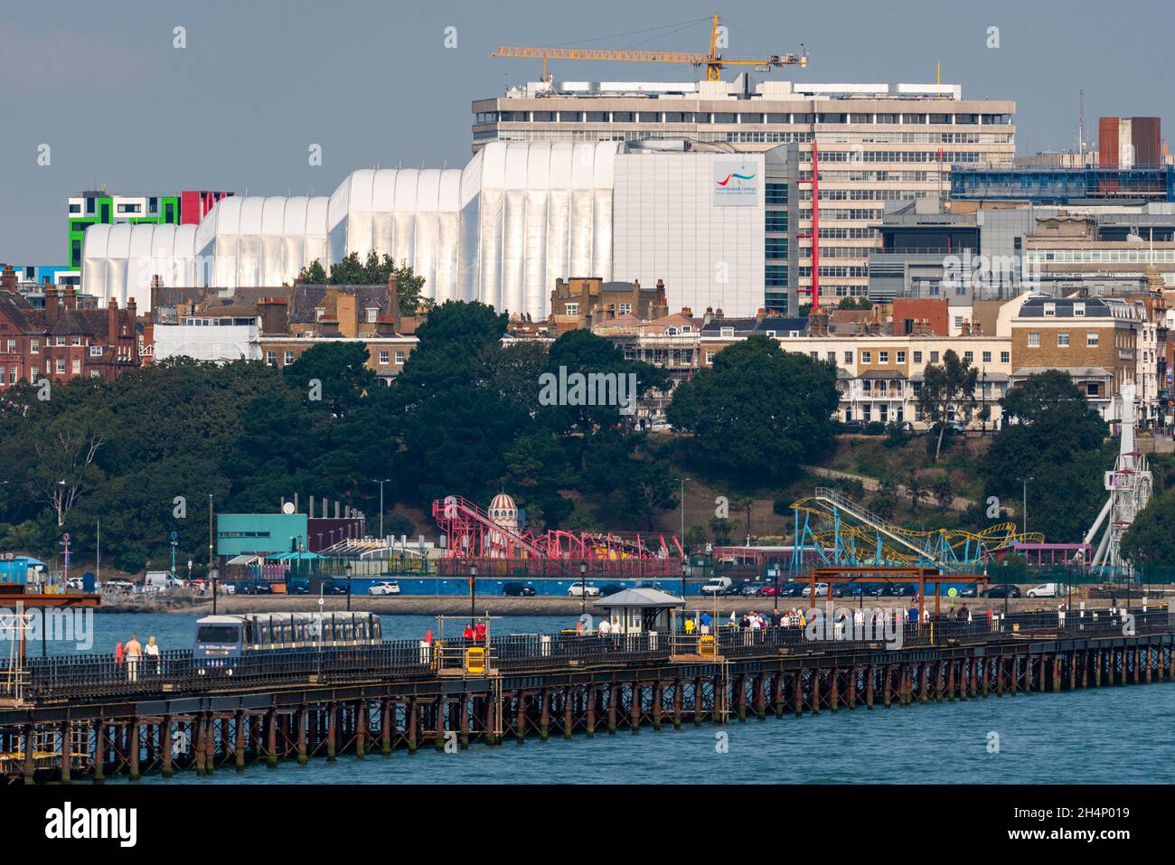 South Essex College Above The Seafront In Southend On Sea Essex With Southend Pier And Railway
