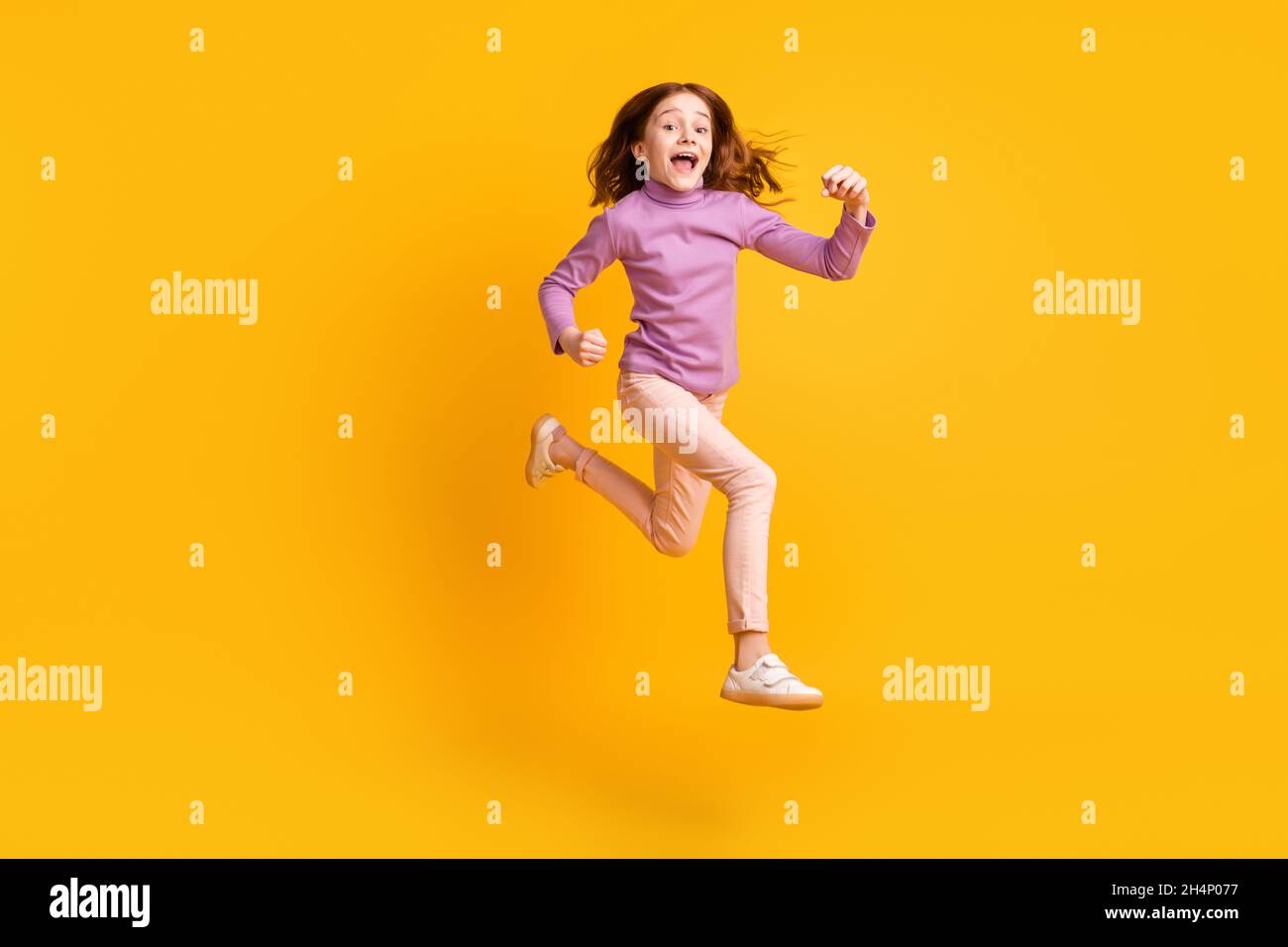 Full length body size view of attractive motivated cheerful girl ...