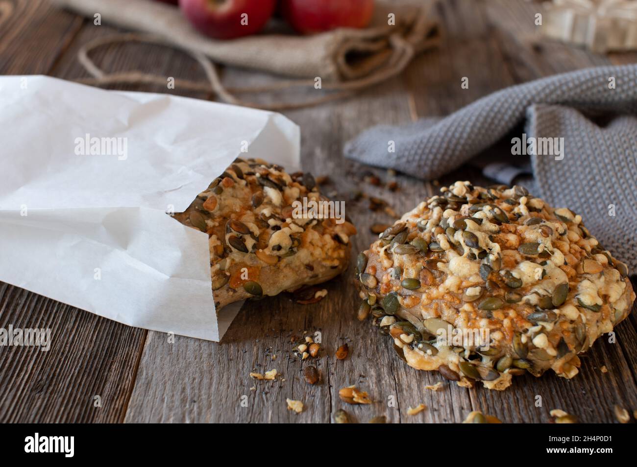 Traditional german pumpkin seed bun or roll with cheese fresh from a ...