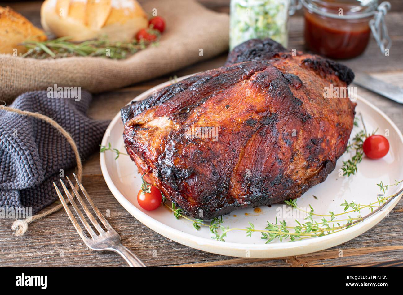 Whole pulled pork from pork neck. Just came out of the smoker. Served ...
