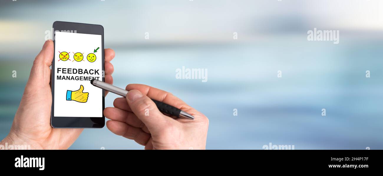 Smartphone screen displaying a feedback management concept Stock Photo ...