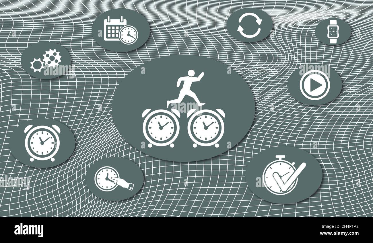 Concept of time management with icons on mesh network Stock Photo - Alamy