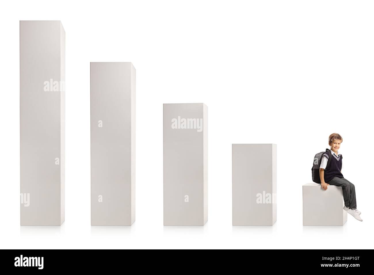 Schoolboy in a uniform sitting on a column from a diagram isolated on ...