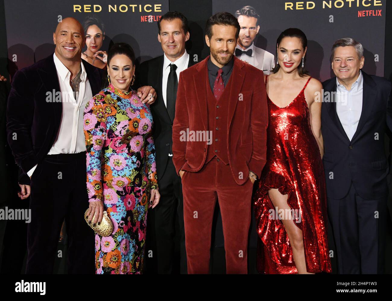 (L-R) Dwayne Johnson, Dany Garcia, Scott Stuber, Ryan Reynolds, Gal ...