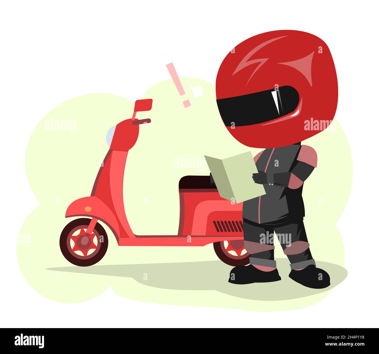 Scooter driver. Biker Cartoon. Child illustration. Atlas of roads. In a ...
