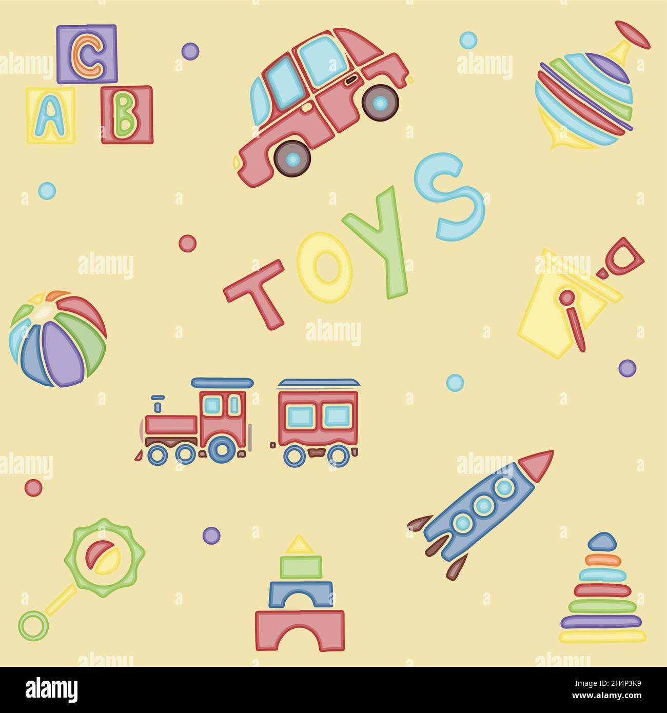 Vector doodle seamless pattern with toys. Hand draw collection of toys ...